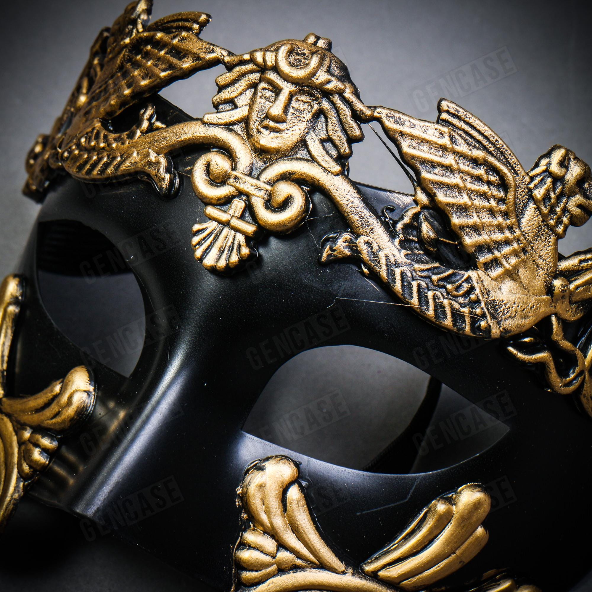 Black Roman Greek Emperor Gold Warrior Venetian Mask for Prom ...