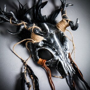 Brushed Silver Antelope Devil Animal Skull W/ Black Deer Horns ...