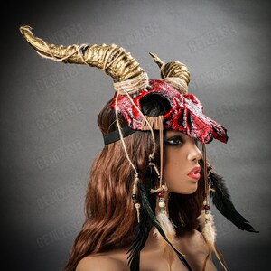 Black Antelope Devil Animal Skull With Gold Impala Horns Masquerade ...