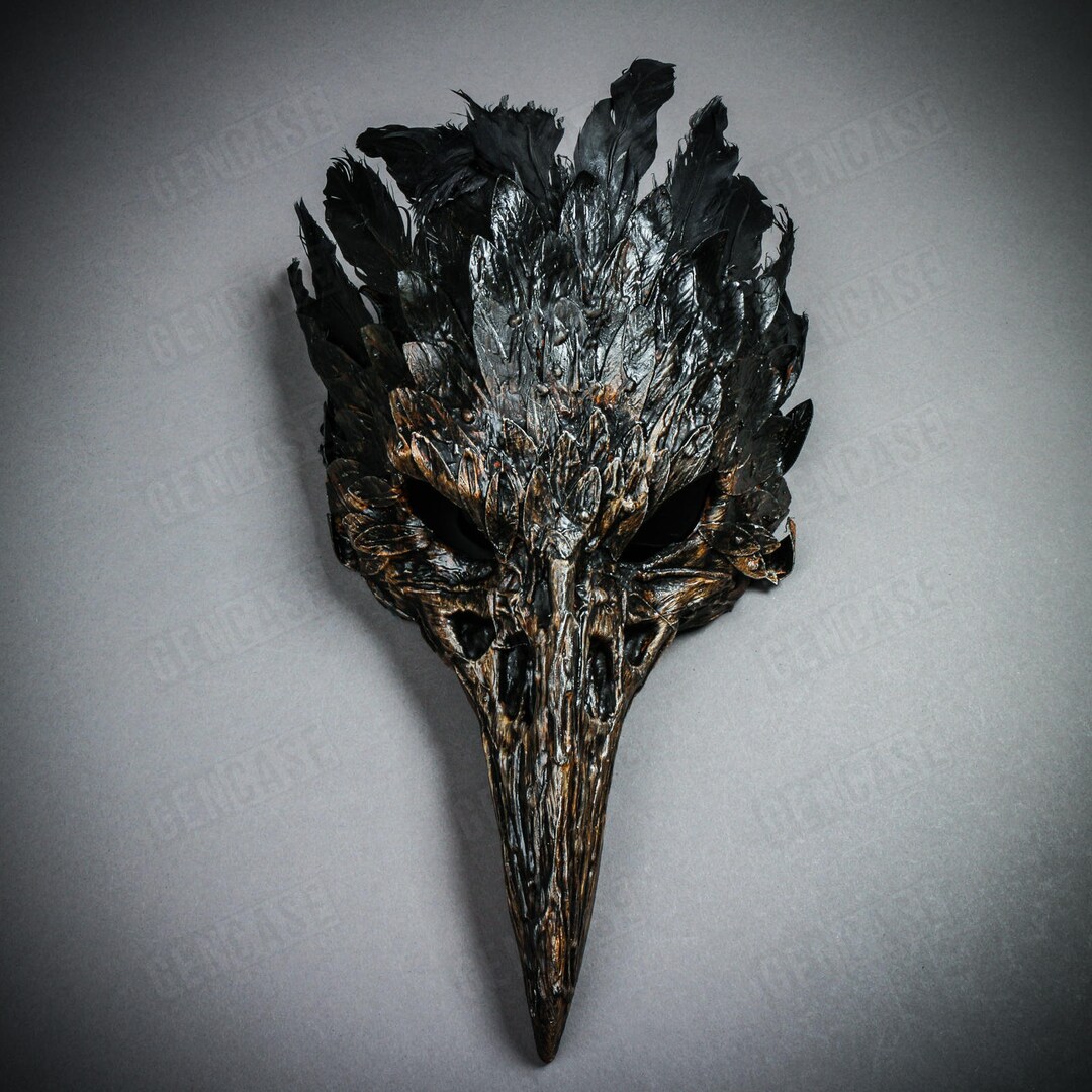 Black Brown Plague Doctor Raven Skull Bird Nose With Feather Halloween ...