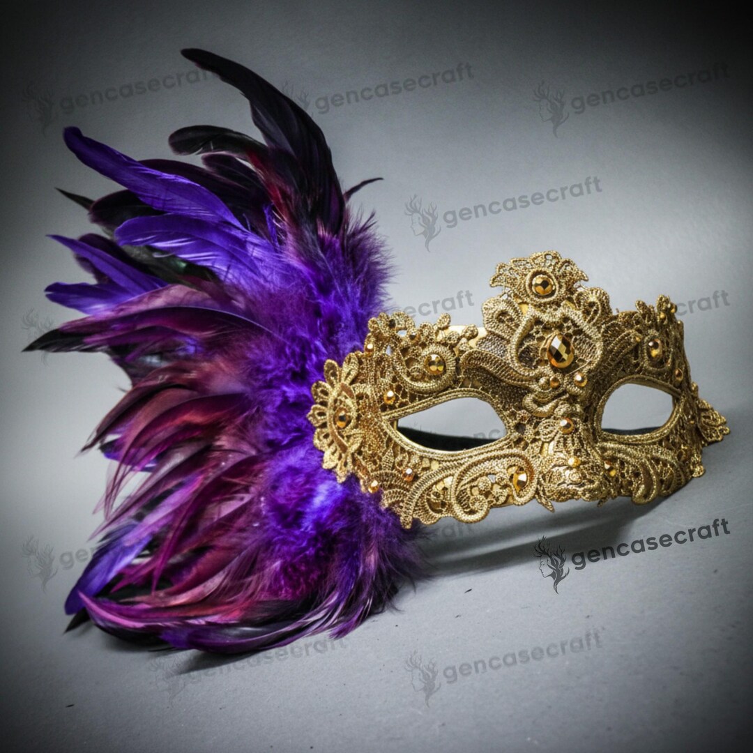 Luxury Gold Purple Feather Venetian Masquerade - Carnival Mardi Gras ...