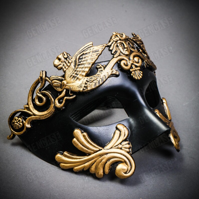 Black Roman Greek Emperor Gold Warrior Venetian Mask for Prom ...