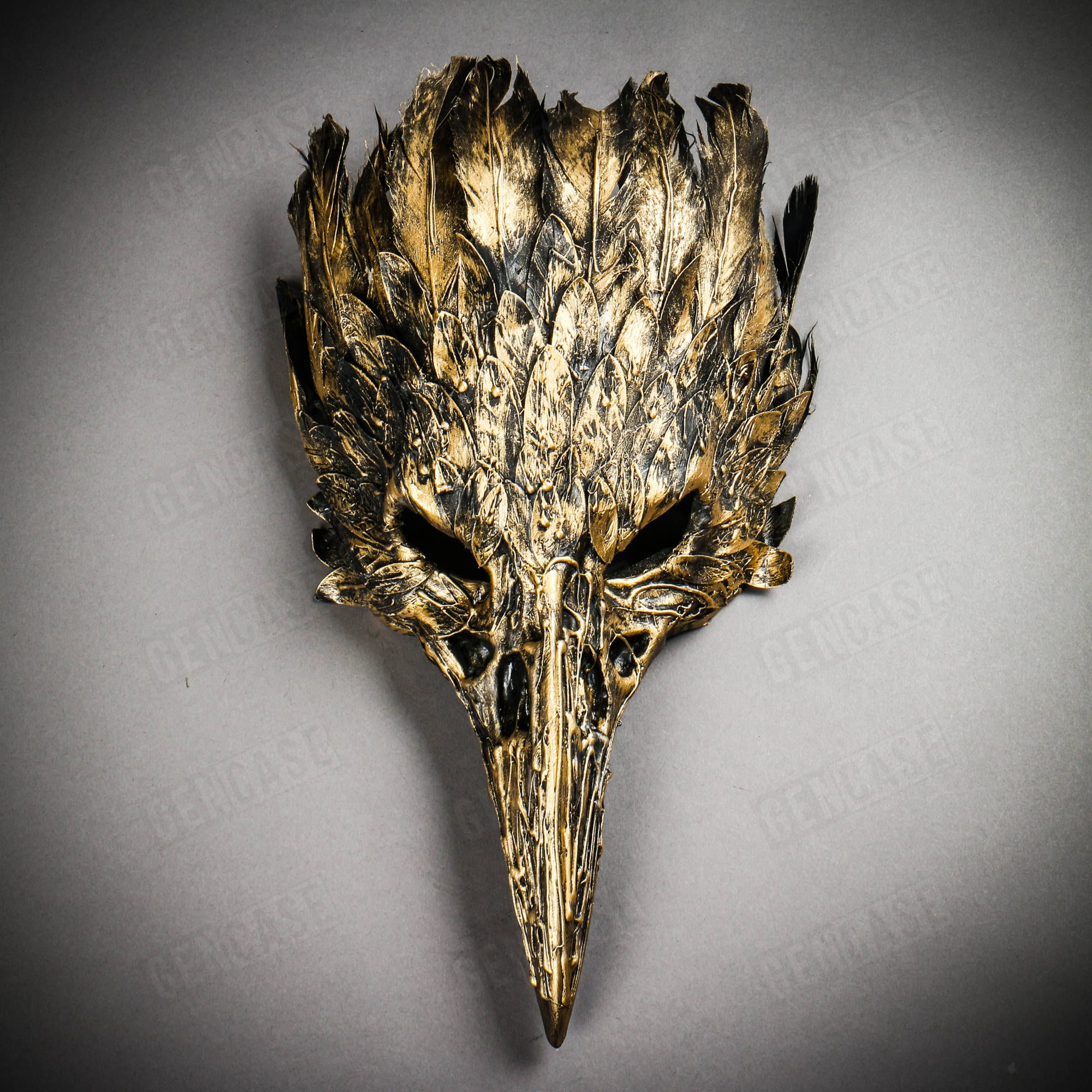 Black Gold Plague Doctor Raven Skull Bird Nose With Feather Halloween ...