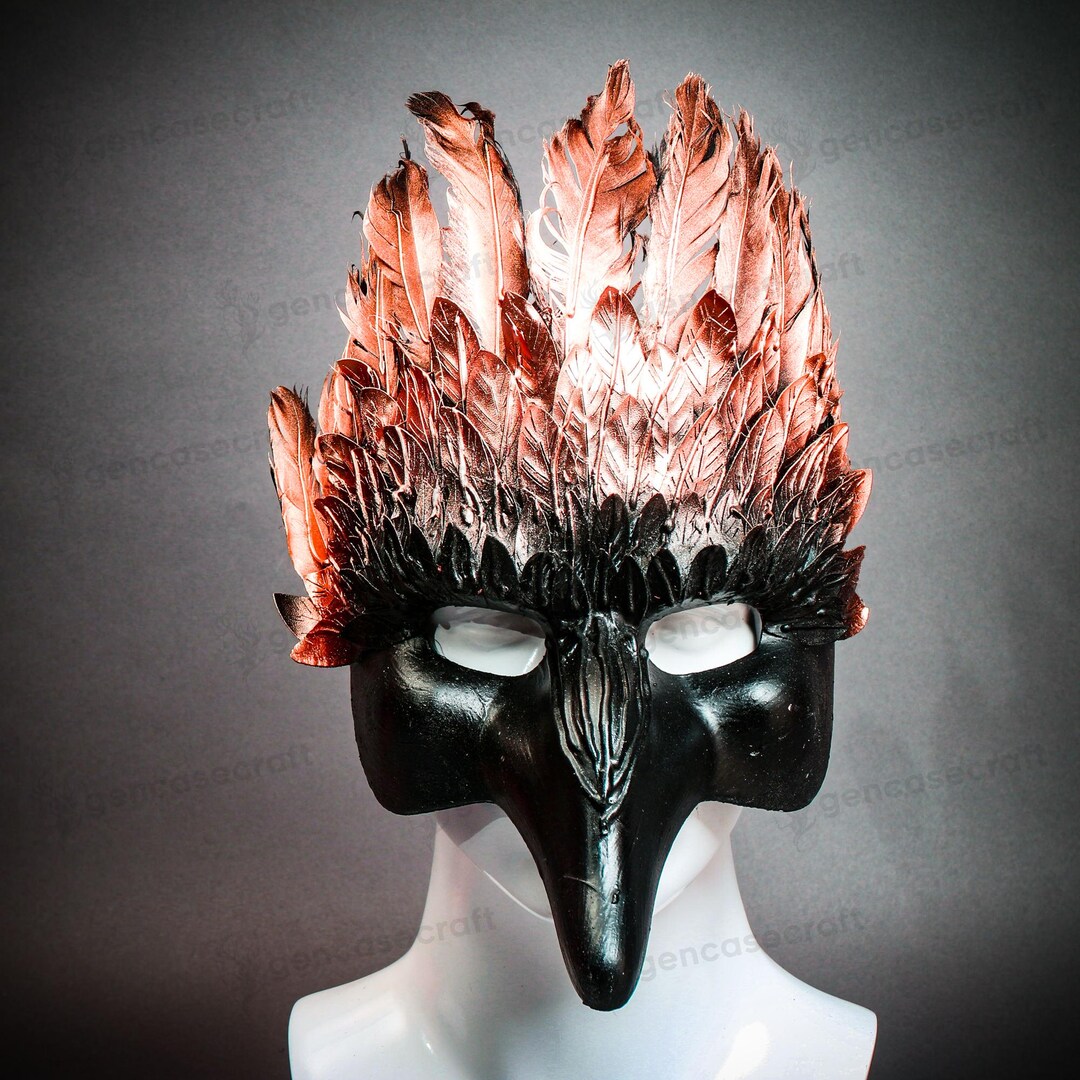 Black Copper Long Nose Bird Feather Mask Voodoo Pantalone Masquerade ...
