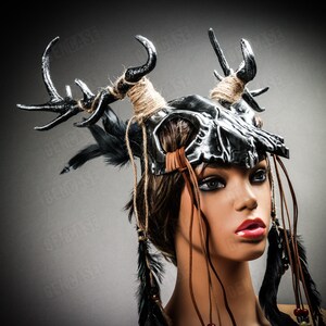Brushed Silver Antelope Devil Animal Skull W/ Black Deer Horns ...