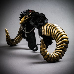 Raven Bird Skull Gothic Demon Animal Gold Ram Horn Head Dress Piece ...