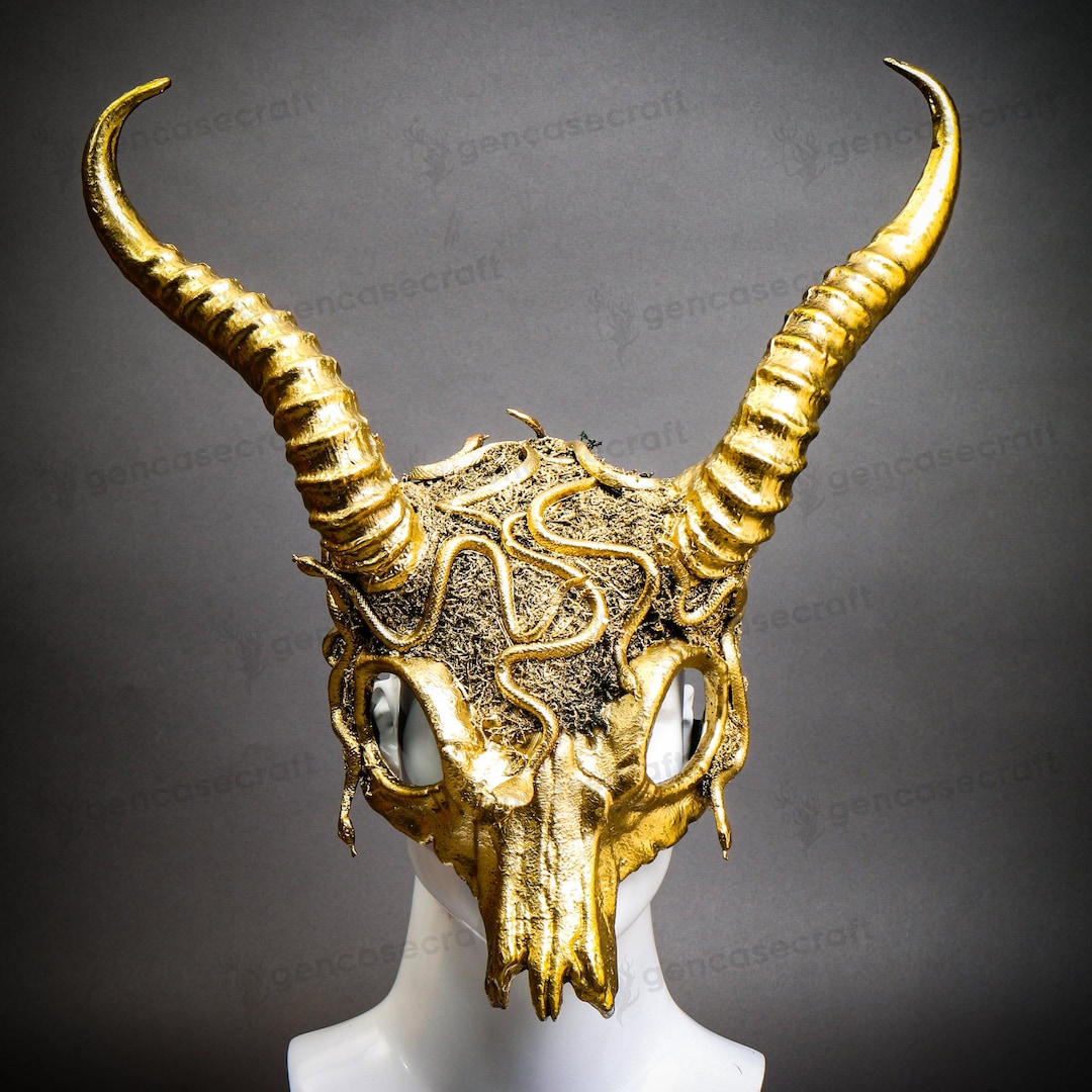 Gold Steampunk Animal Skull Antelope Horns Mask, Impala Antler Horns ...
