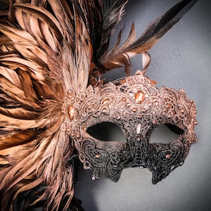 Large Side Feather Eye Mask Carnival Masquerade Venetian Mardi Gras ...