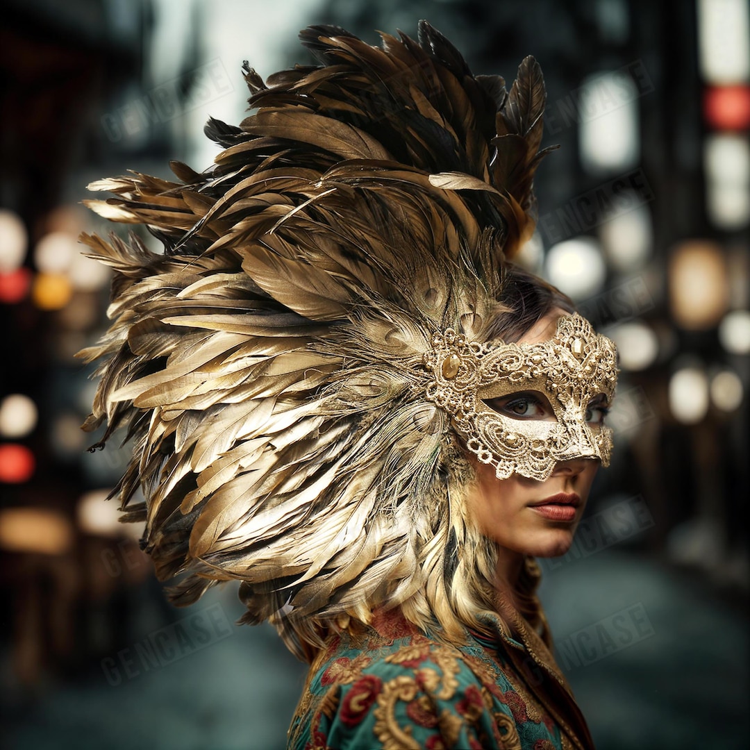 Large Side Feather Eye Mask Carnival Masquerade Venetian Mardi Gras ...