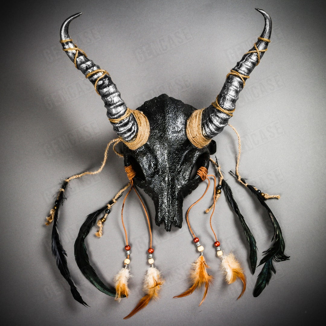 Black Antelope Devil Animal Skull With Gold Impala Horns Masquerade ...