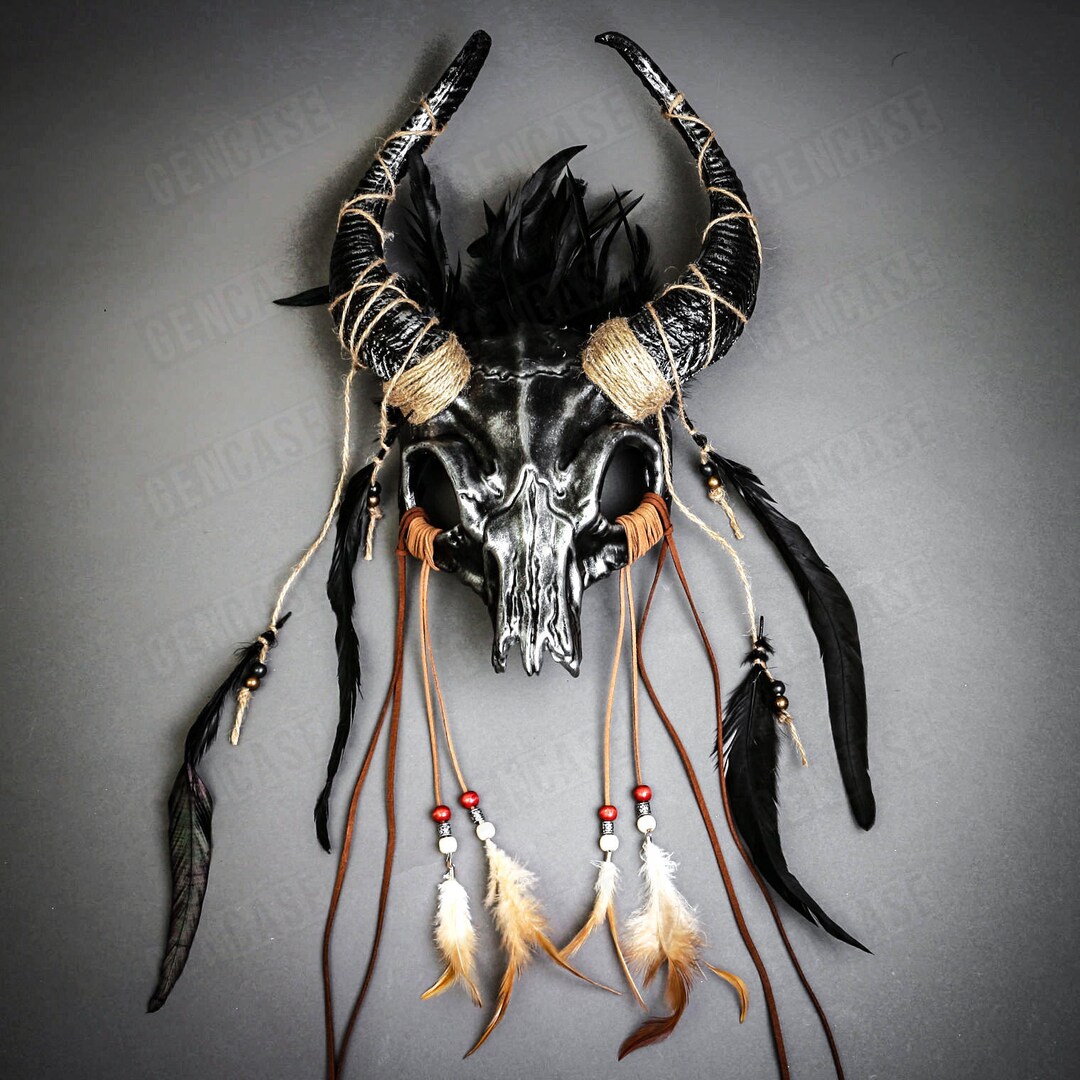 Antelope Devil Animal Skull With Black OX Horns Masquerade Halloween ...