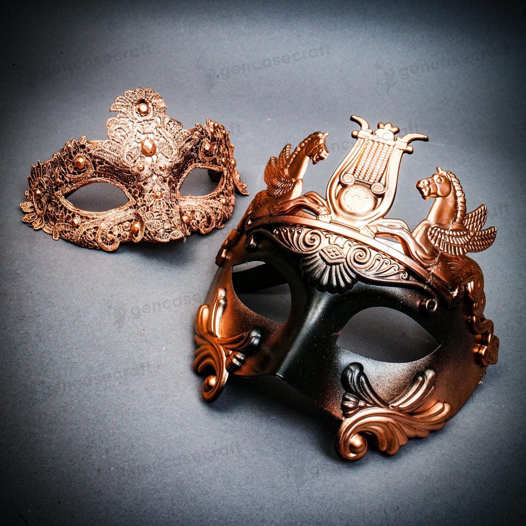Rose Gold Venetian Couple Mask for Prom Ball Party, Men & Women Couple ...