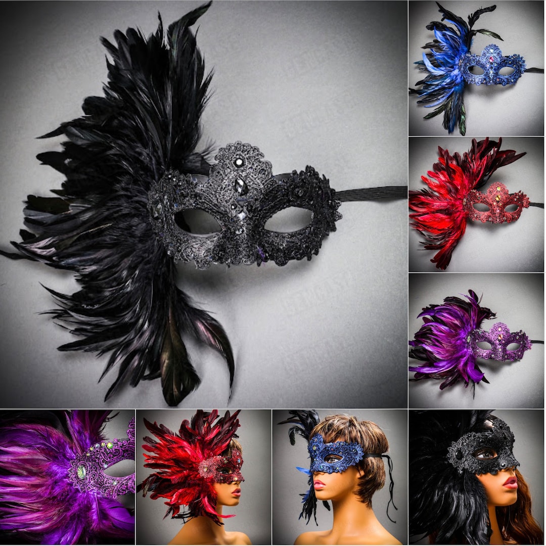 Women Side Feather Eye Mask Carnival Masquerade Venetian Mask With ...