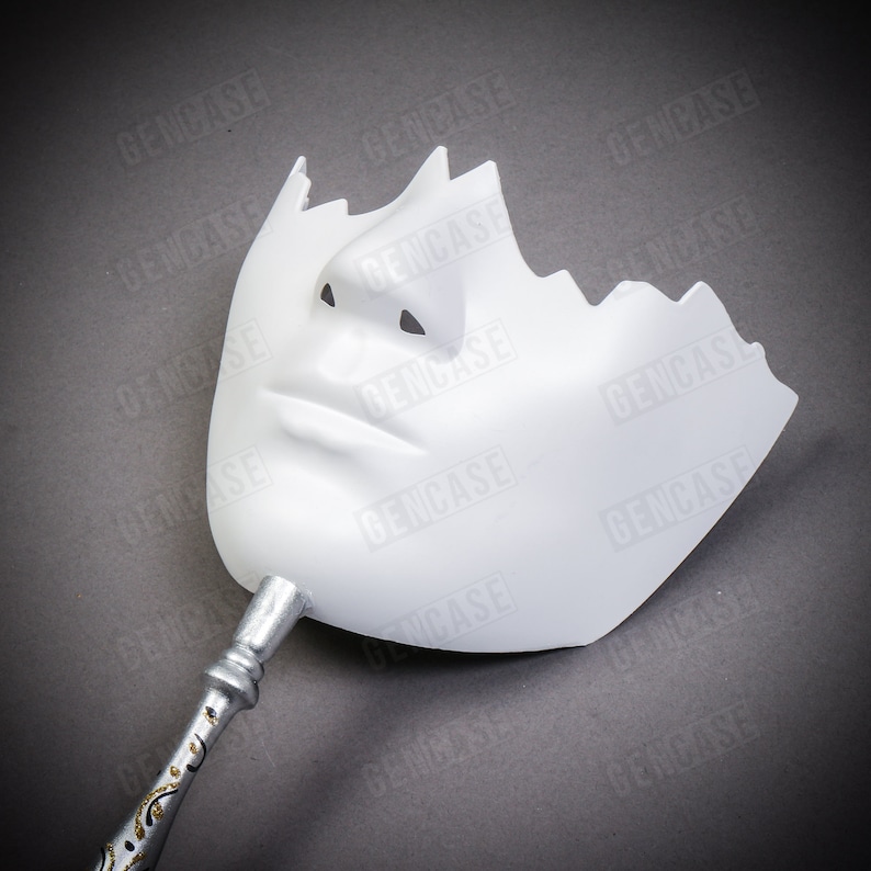 Unpainted Lower Half Face Hand Held Stick White Masks Masquerade With ...
