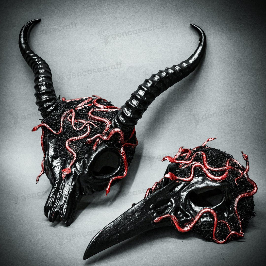 Creepy Halloween Horror Mask Couple Masquerade | Animal Skull Horns ...
