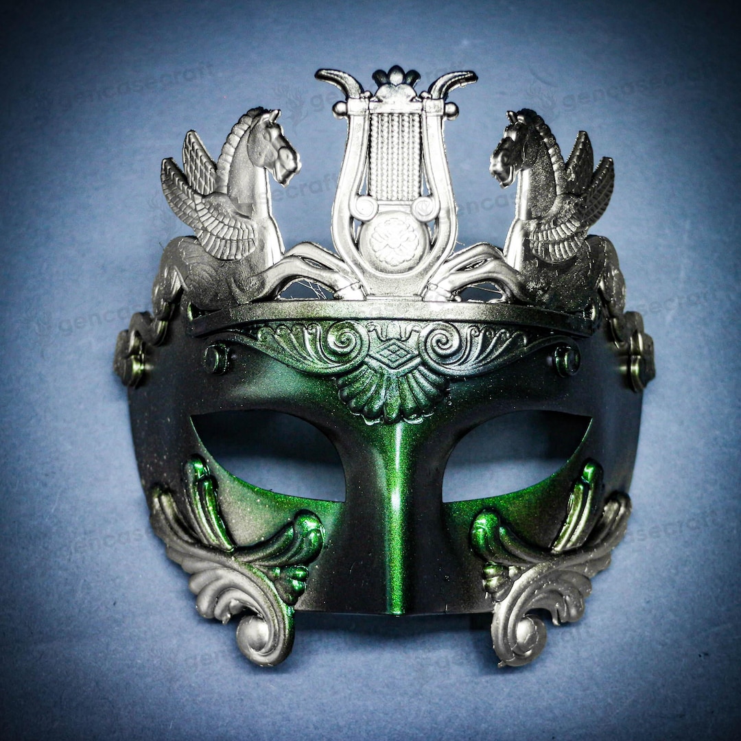 Halloween Prom Ball Masquerade for Men, Silver Green Classic Venetian ...