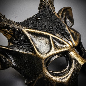 Brushed Gold Textured Antler Deer Horn With Laces Rhinestone Devil ...