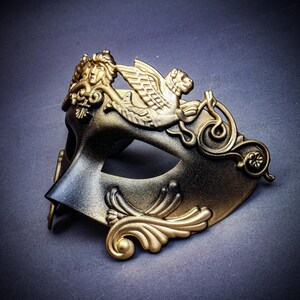 Black Gold Venetian Men's Party Mask, Warrior Armor of God Costume Mask ...