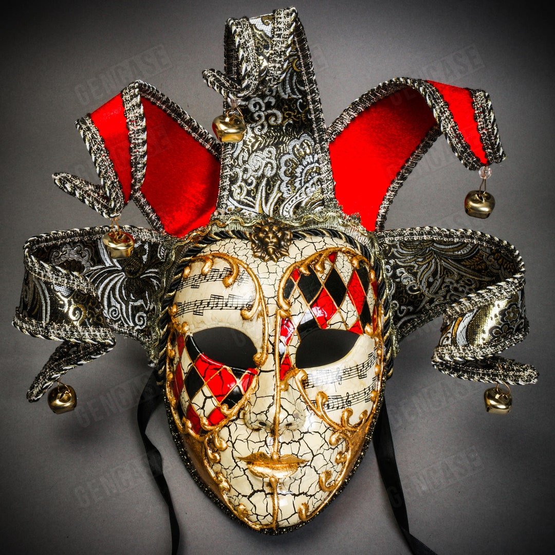 Medieval Crackle Jester Musical Joker Venetian Masquerade Mask With ...