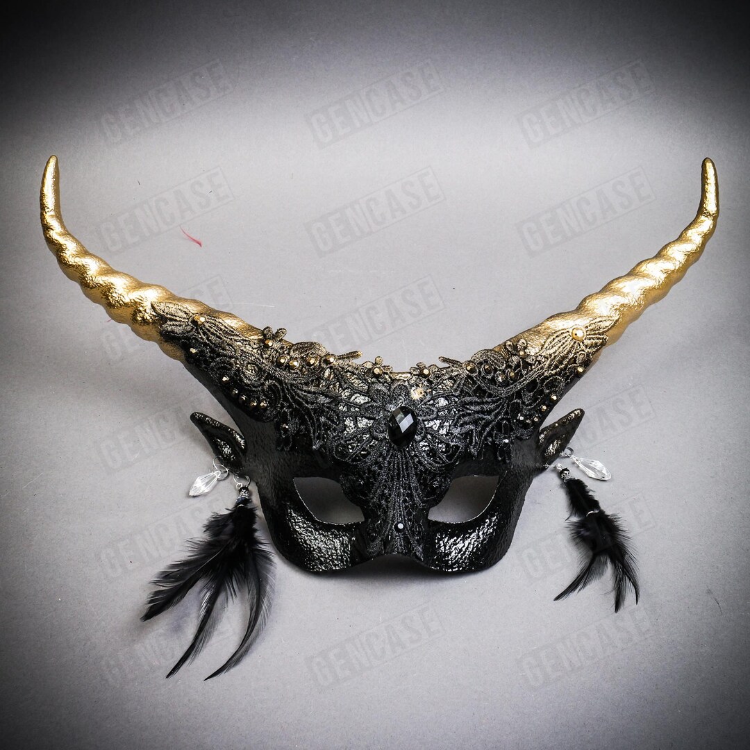 Women Masquerade Horned Mask, Animal Long Horn Half Face Eye Mask ...