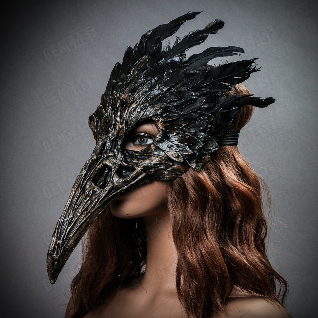 Plague Doctor Raven Skull Bird Nose With Feather Halloween Costume ...