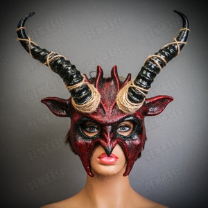 Bloody Red Fire Demon With Impala Horns Masquerade Halloween Costume ...