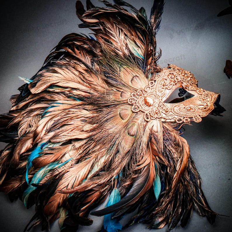 Couple Masquerade Mask Set | Blue Side Feather Women Venetian Mask ...