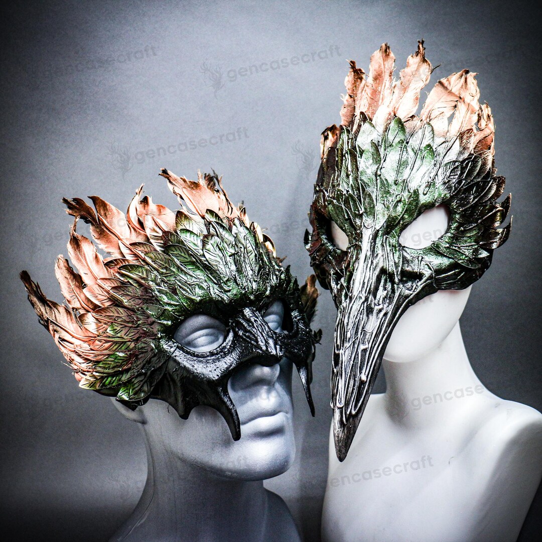 Feather Devil Scary Mask for Couple | Men Women Halloween Ball ...