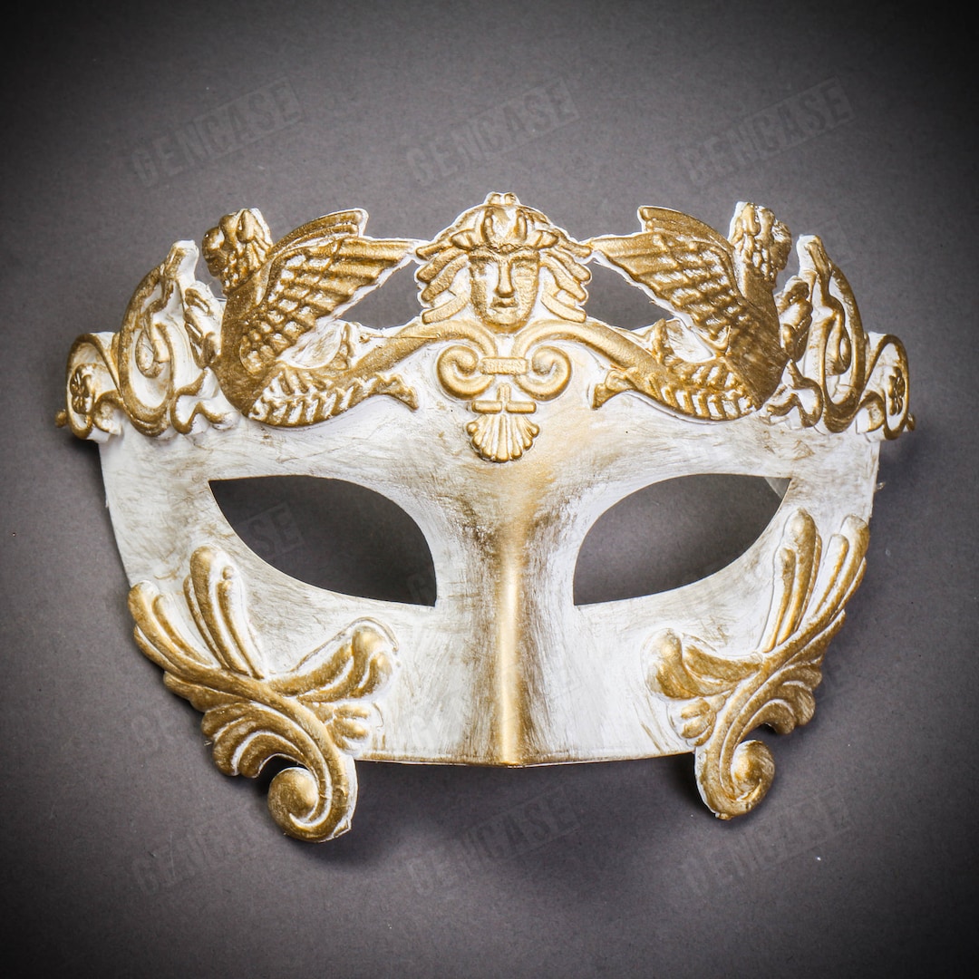 Brushed Gold White Roman Greek Emperor Warrior Venetian Mask for Prom ...