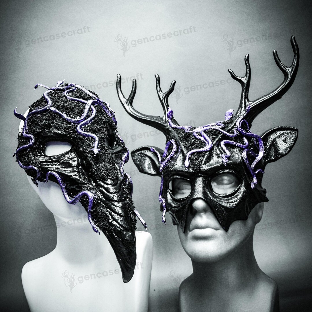 Black Horror Snakes Horns Skull Masquerade, Halloween Couple Mask | Ram ...