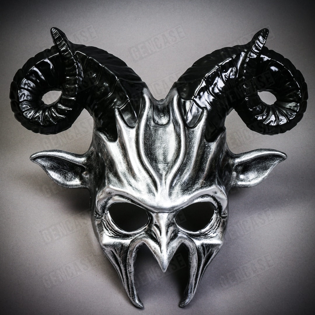Silver Krampus Devil Mask With Black Animal Face Mask Devil Halloween ...