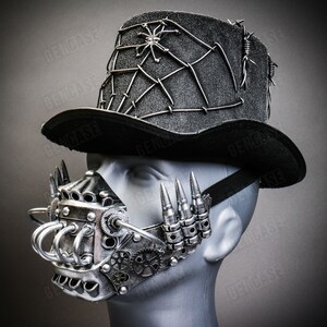 Metallic Gold Silver Steampunk Halloween Spiderweb Top Hat & Mouth ...