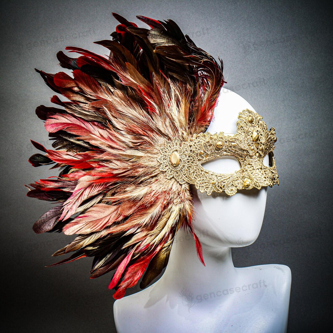 Venetian Mardi Gras Masquerade Party Mask With Feather, Multi-color ...