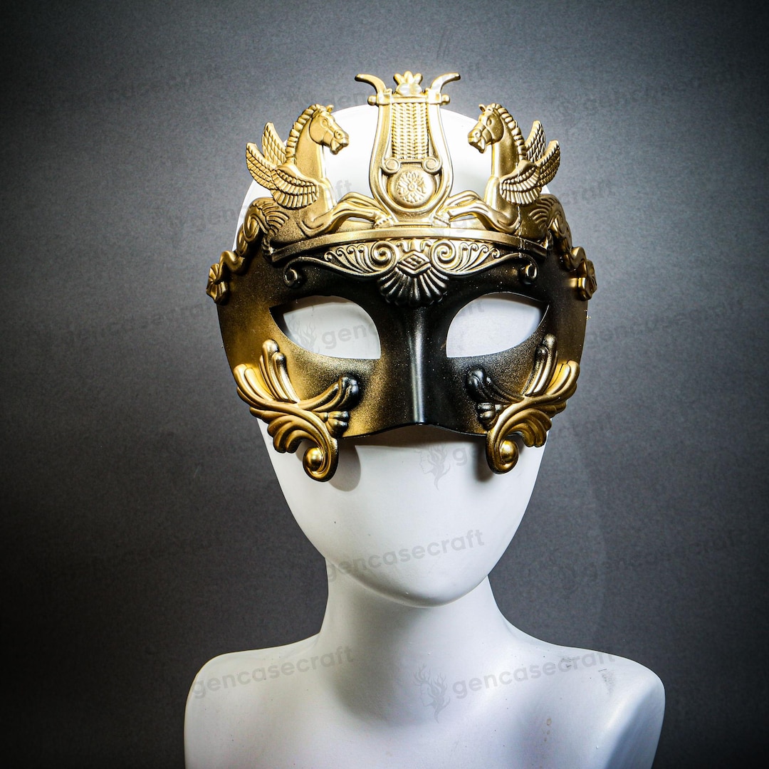Gold Men's Warrior Masquerade Mask, Horse Pegasus King Emperor Greek ...