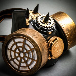 Black Gold Steampunk Spikes Goggles Eye Mask With Respirator Gas ...
