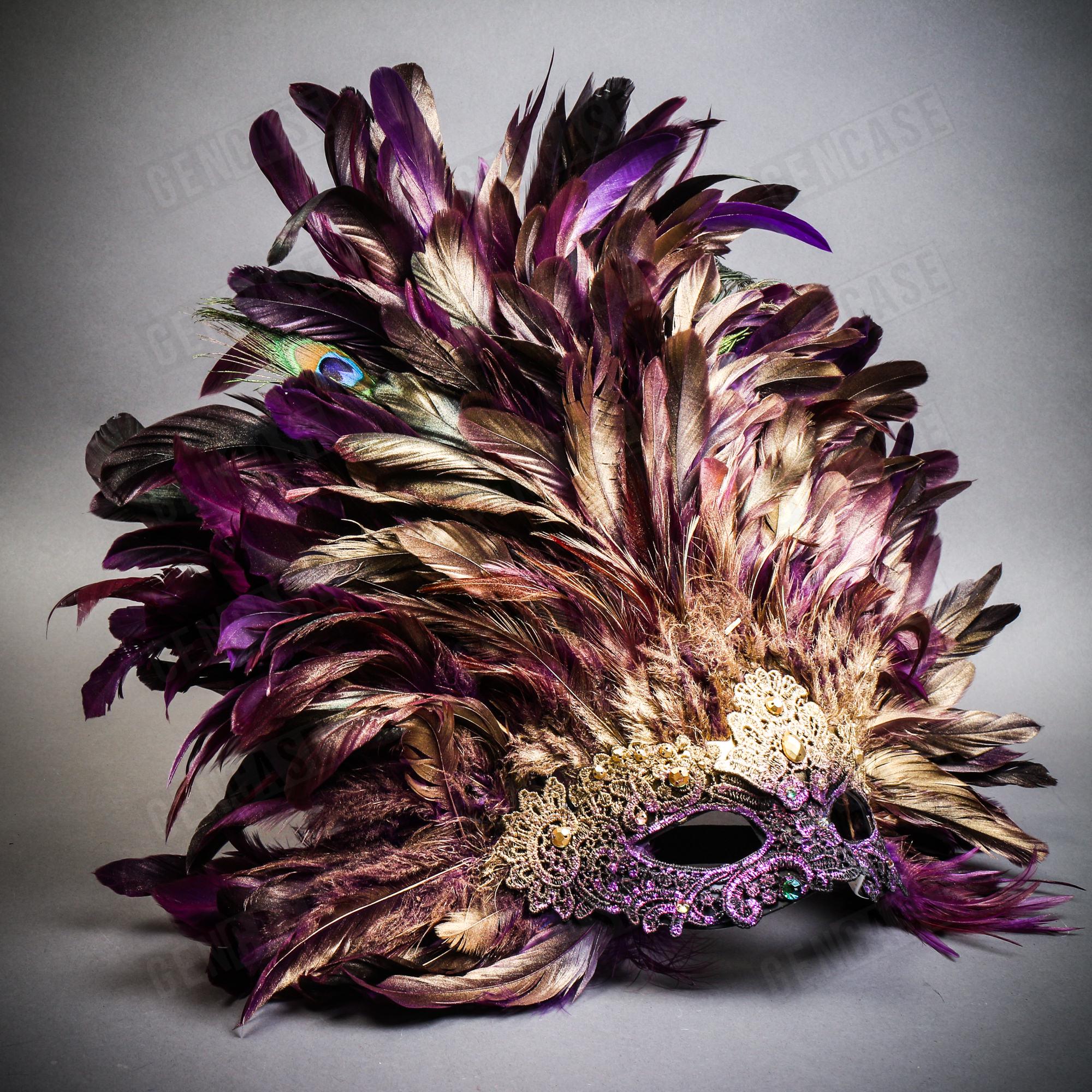 Women Mask Venice Carnival Mardi Gras Masquerade Large Feather | Luxury ...