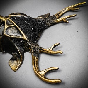 Brushed Gold Textured Antler Deer Horn With Laces Rhinestone Devil ...