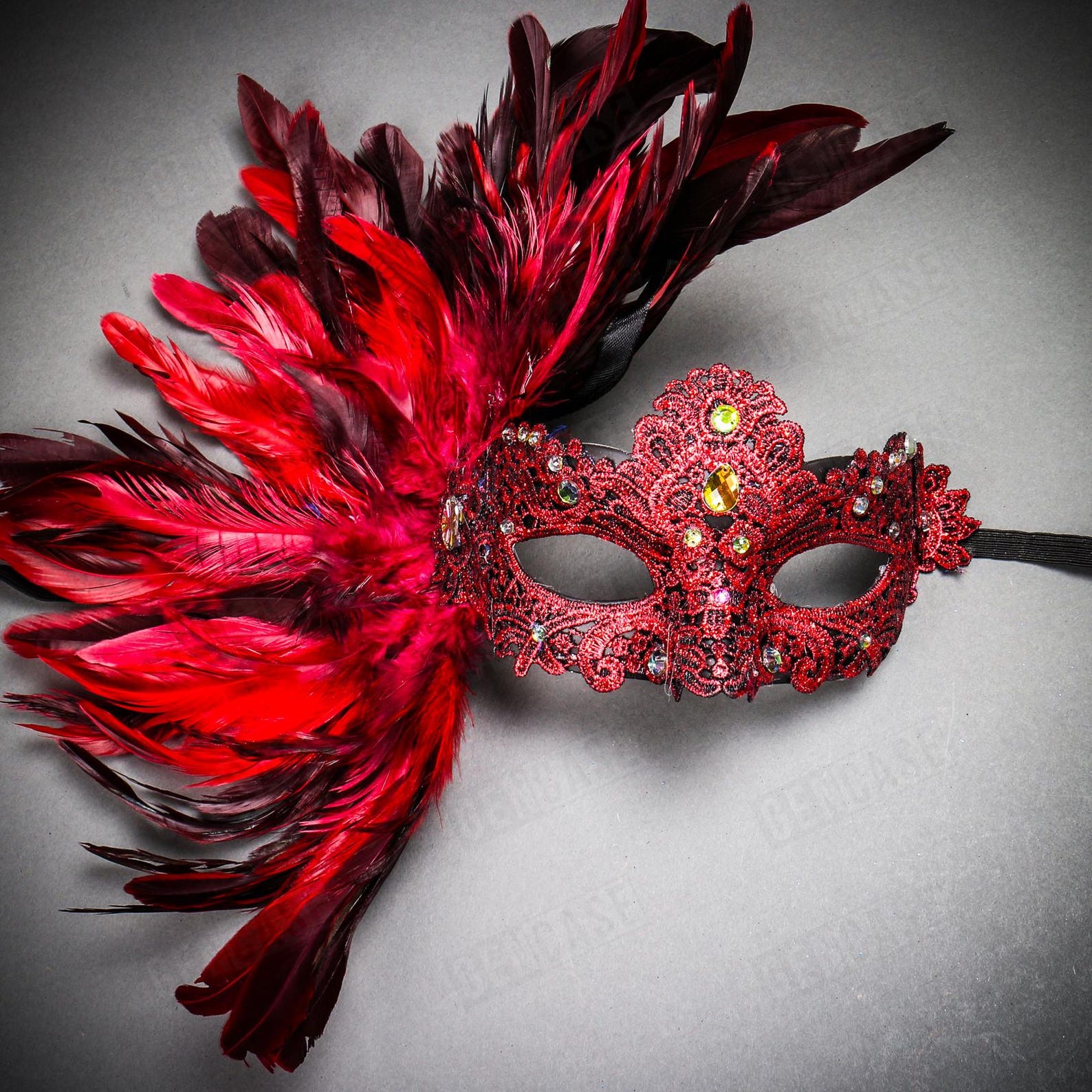 Red Feather Mask for Couple | Venetian Mardi Gras Valentine Masquerade ...