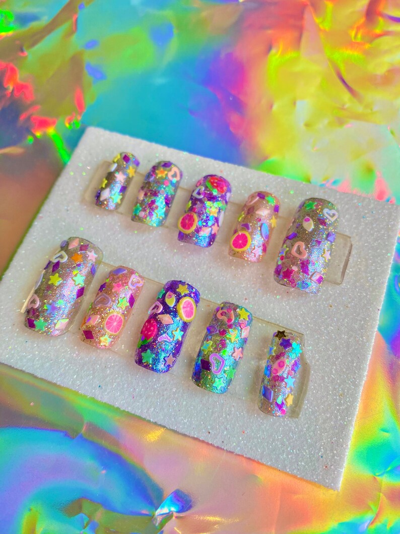 The CONFETTI PARTY Bling Nails Kidcore Angelcore Y2k - Etsy