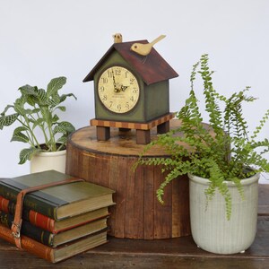 Bird House Clock, Wood Bird House With Clock and Hand Carved Birds - Etsy