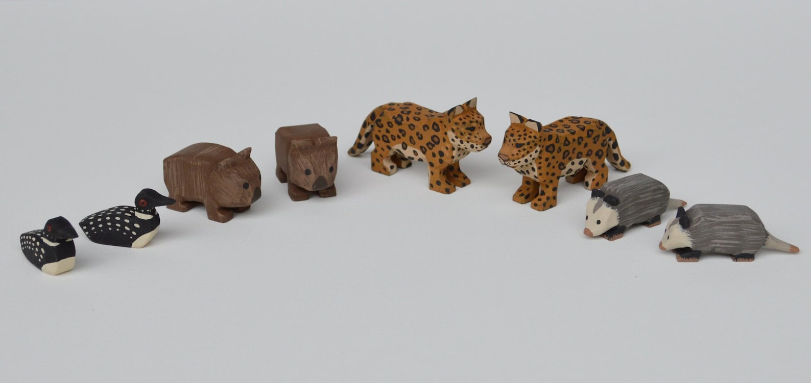 BRAND NEW ANIMALS 2023, Hand Carved Wooden Loons, Jaguars, Wombats and ...