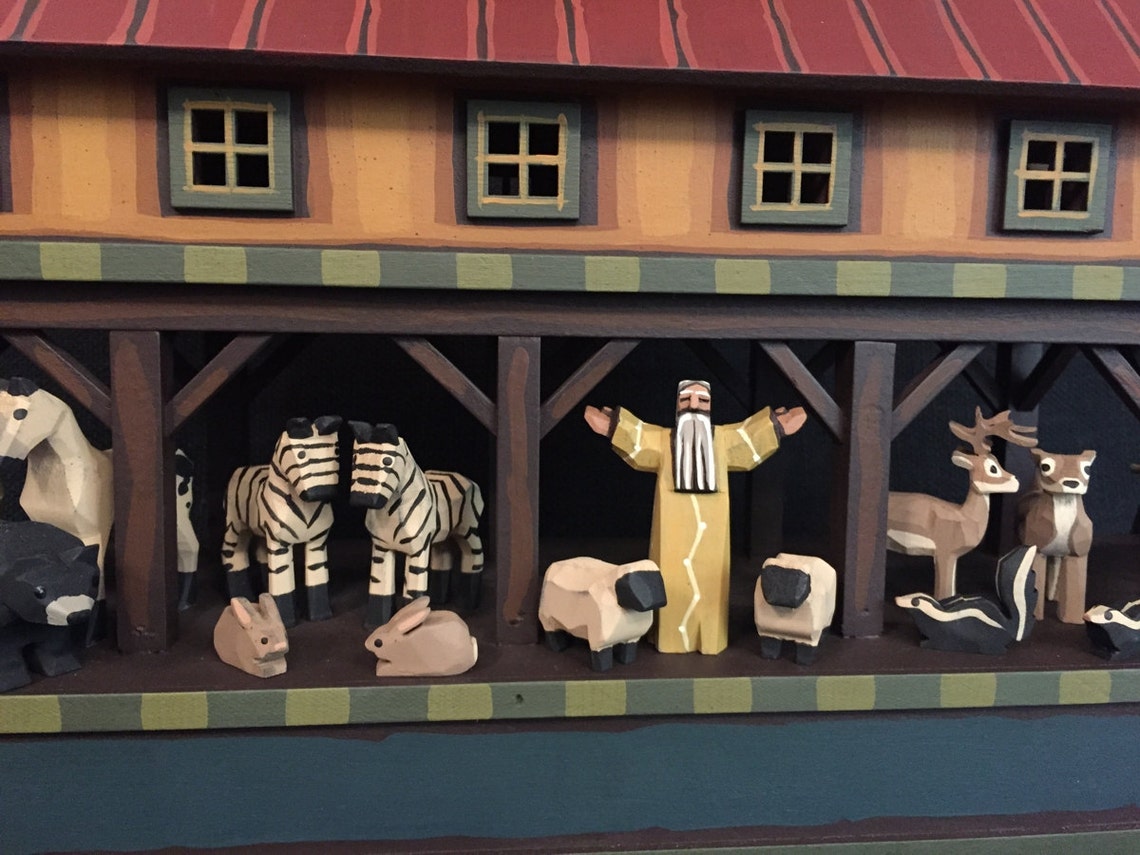 Carved Wood Timber Frame Noah's Ark With Drawer - Etsy
