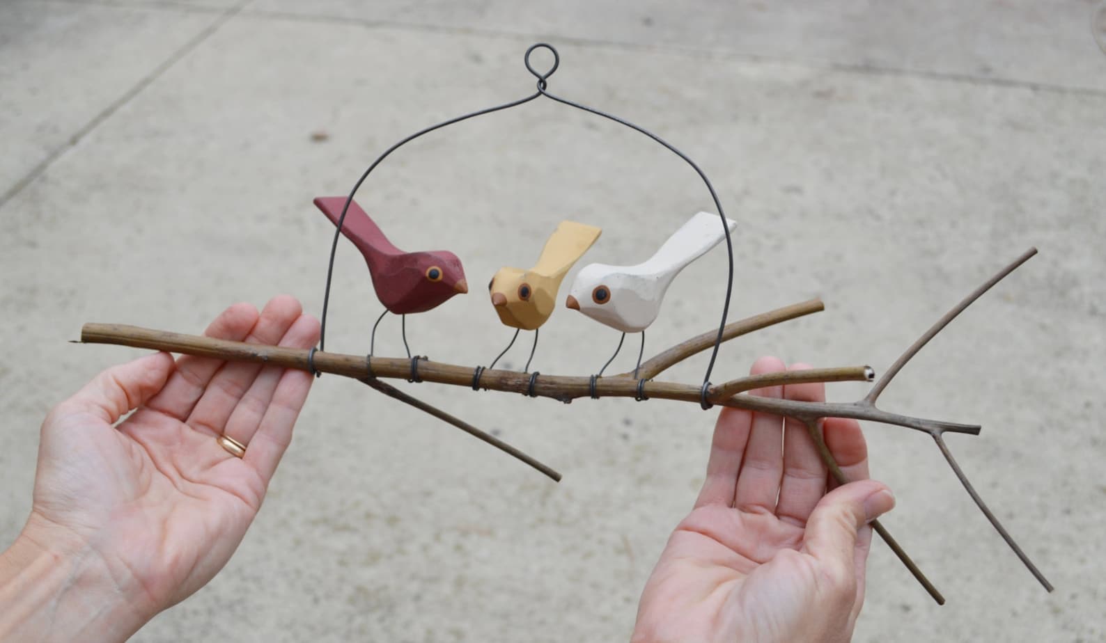 Three Hand Carved Folk Bird Branch Swing - Etsy