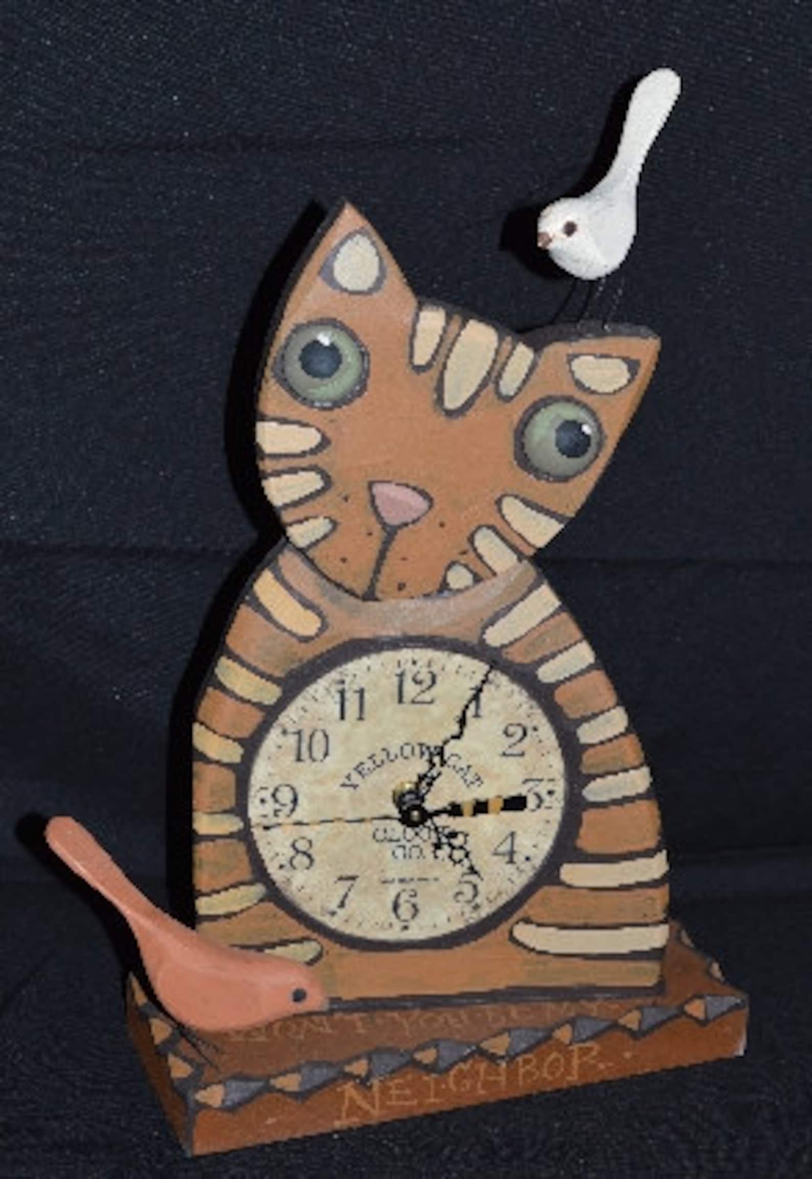 Whimsical Wooden Folk Art Cat Clock | Etsy