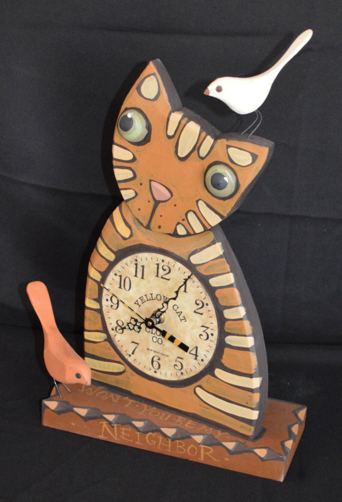 Whimsical Wooden Folk Art Cat Clock | Etsy