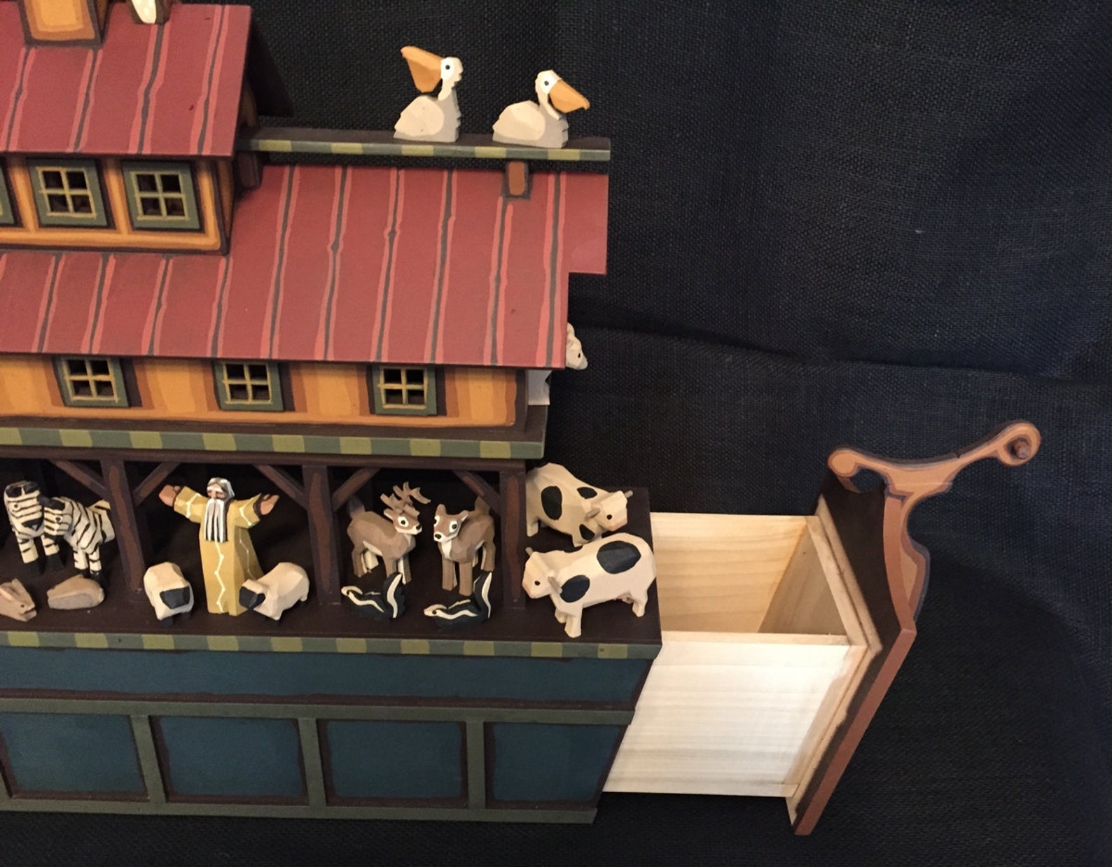 Carved Wood Timber Frame Noah's Ark With Drawer - Etsy