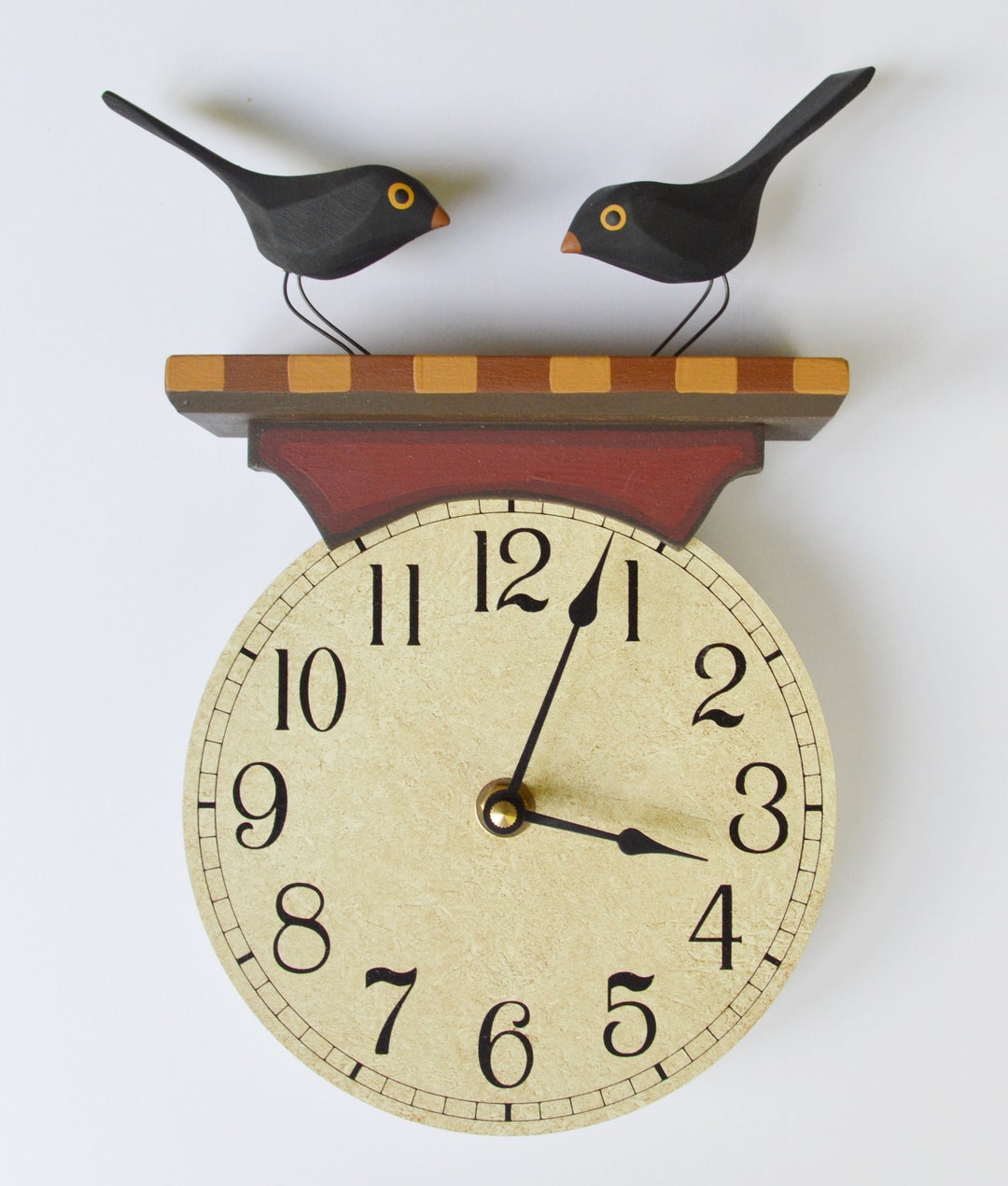 Wall Bird Clock-bird Clock, Shelf Clock With Hand Carved Birds - Etsy