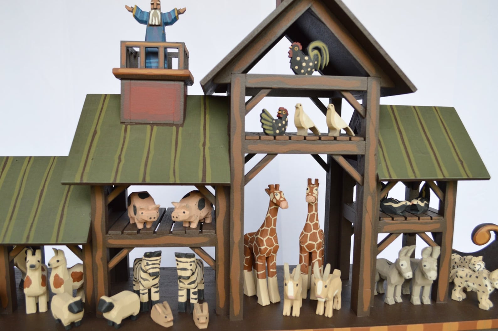 Handmade Wooden Noah's Ark, Wood Noah's Ark, Hand Carved Wooden Animals ...