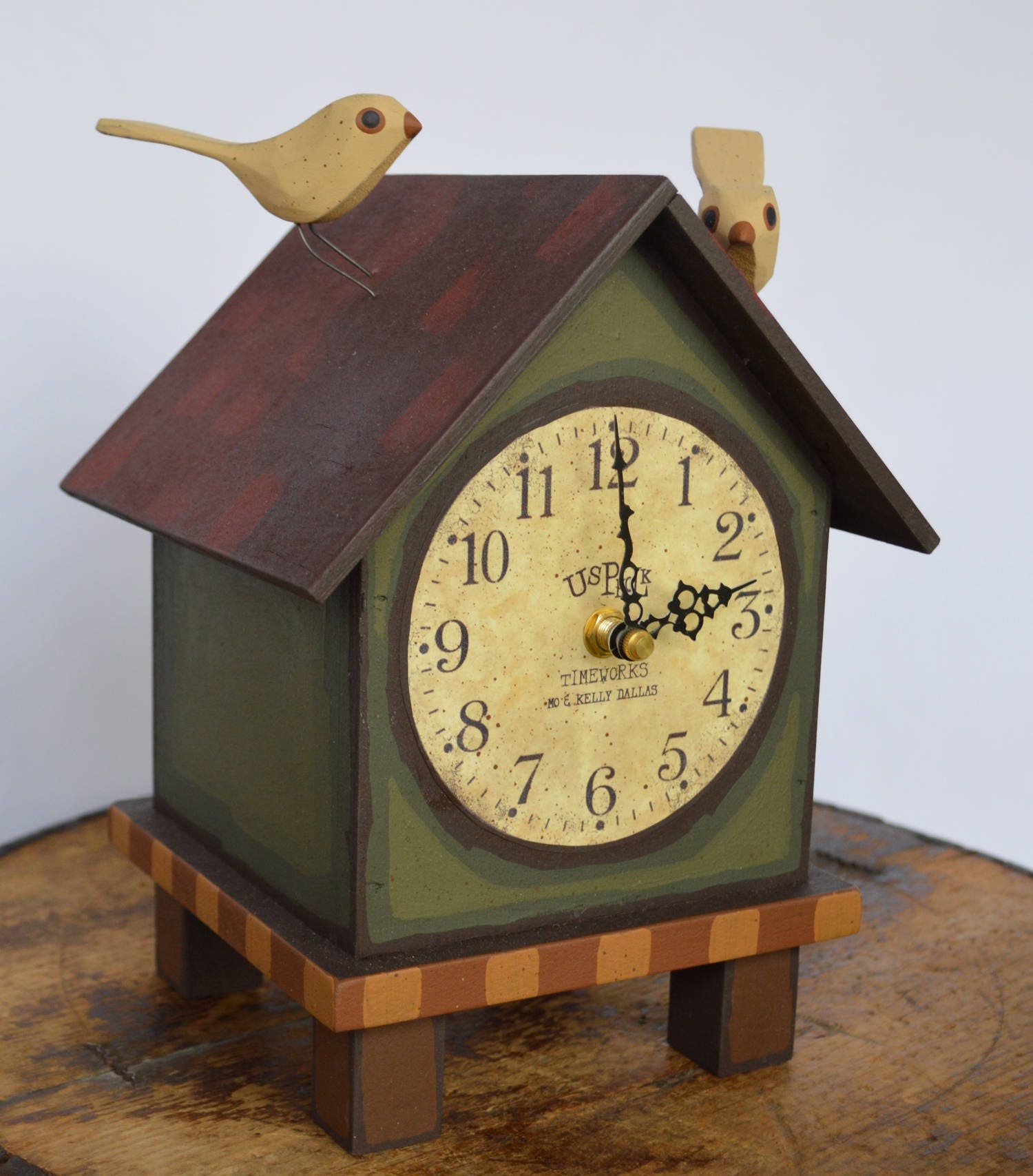 Bird House Clock Wood Bird house with clock and hand carved | Etsy