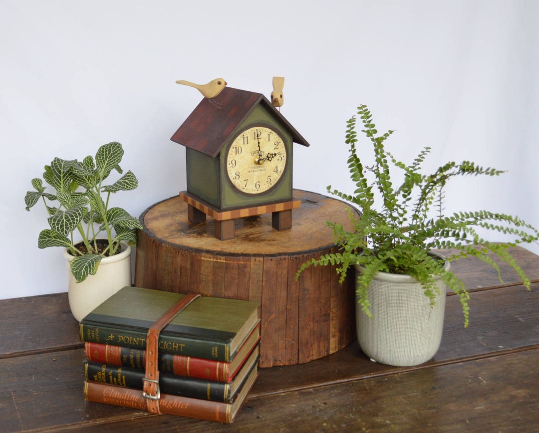 Bird House Clock, Wood Bird House With Clock and Hand Carved Birds - Etsy